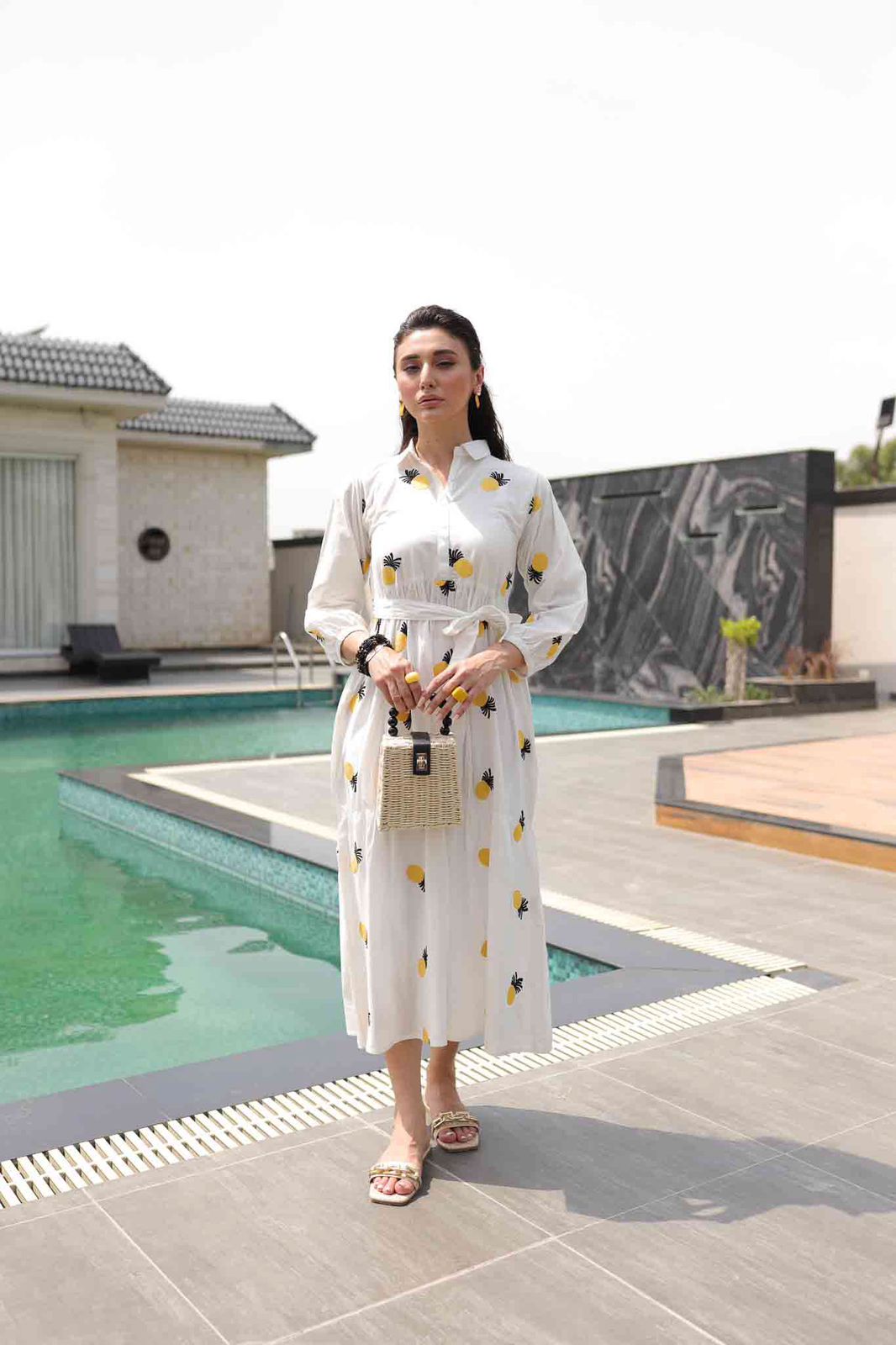 Embroidered Maxi Dress - Pineapple – Mydrobe